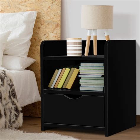 Artiss Bedside Table 1 Drawer With Shelf Fara Black Trendz Online
