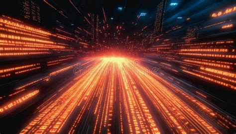 Glowing Binary Code Streams In A High Tech Futuristic Digital Scene