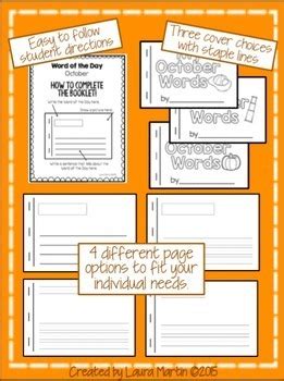 Word Of The Day October Vocabulary October Word Wall October Activities