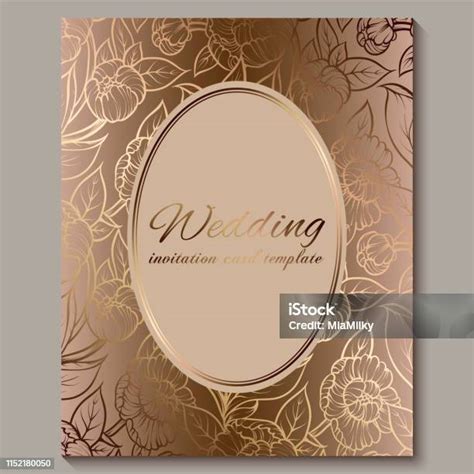 절묘 한 로얄 럭셔리 웨딩 초대장 텍스트 프레임 및 장소 골드 꽃 배경 황금 반짝 그라데이션 장미 또는 모란으로 만든 레이스 단풍 0명에 대한 스톡 벡터 아트 및 기타