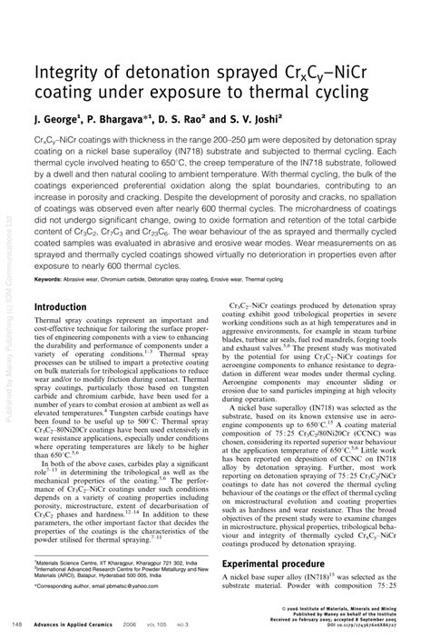 Pdf Integrity Of Detonation Sprayed Crxcynicr Coating Under Exposure