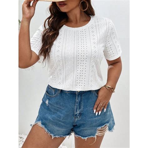 Kathryn Plus Size Eyelet Round Neck Basic Tee Fits 2xl 31141 Shopee