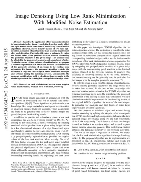 Pdf Image Denoising Using Low Rank Minimization With Modified Noise