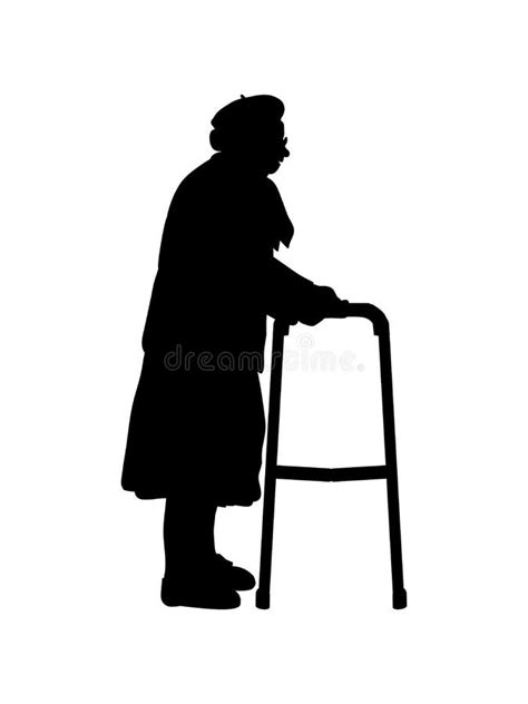 Silueta Anciana Abuela Parada Con Su Caminante Ilustración del Vector Ilustración de