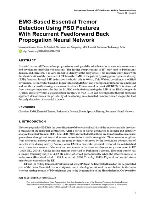 Emg Based Essential Tremor Detection Using Psd Fea Pdf Spectral