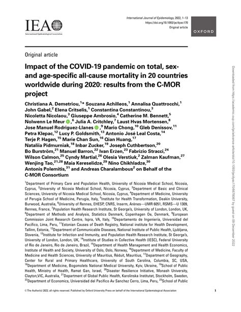 Pdf Impact Of The Covid 19 Pandemic On Total Sex And Age Specific