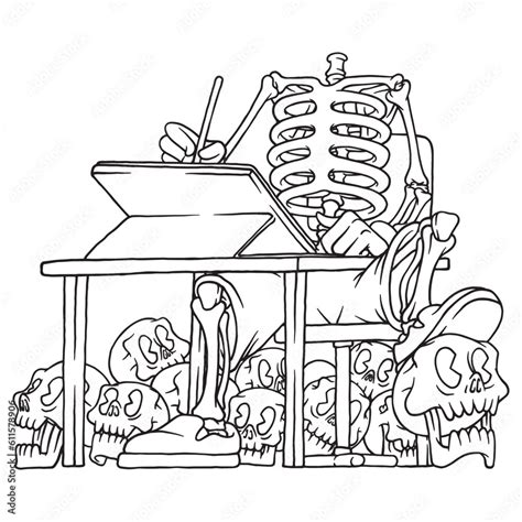 Cartoon Drawing Headless Skeleton Coloring Illustration Stock Vector