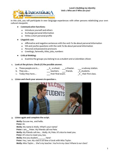 Level I Unit 1task 1 Me As Part Of A Community End Pdf
