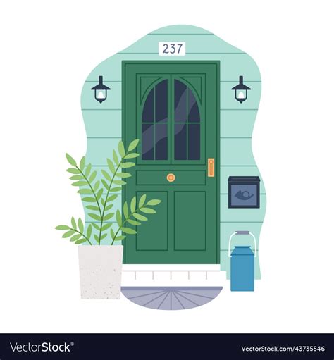 Front Door Of House Home Entrance Exterior Vector Image