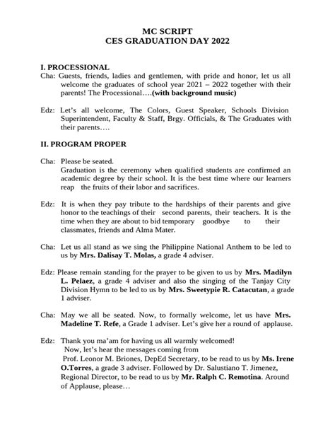 Emcee Script For Moving Up Or Graduation Pdf