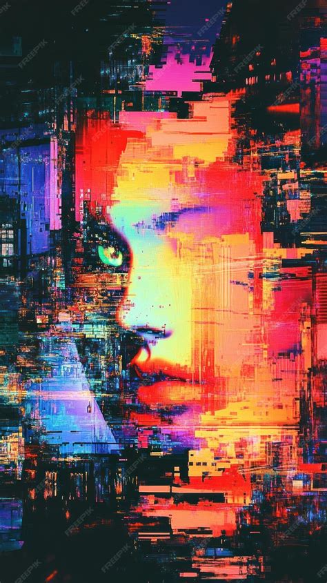Abstract Glitch Art Portrait With Vibrant Colors Premium Ai Generated