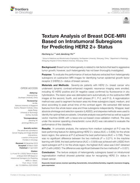 pdf texture analysis of breast dce mri based on intratumoral