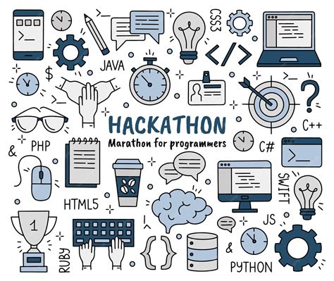 Premium Vector Hackathon Set Of Doodle Style Icons For Developers And Programmers