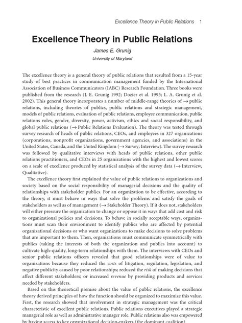 Excellence Theory Pdf Public Relations Stakeholder Corporate