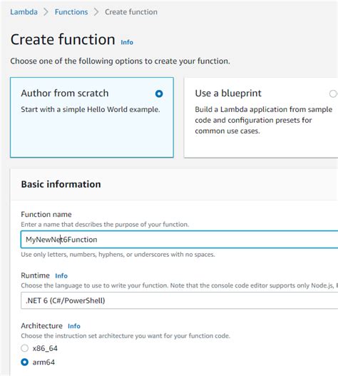 publish a c function to aws lambda using core 3 1 or 6
