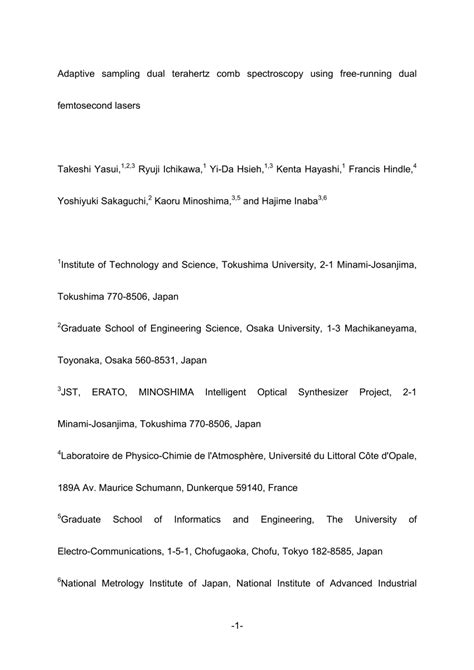 Pdf Adaptive Sampling Dual Terahertz Comb Spectroscopy Using Free Running Dual Femtosecond Lasers