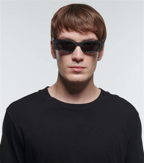 Crystal Embellished Rectangular Sunglasses In Black Celine Eyewear