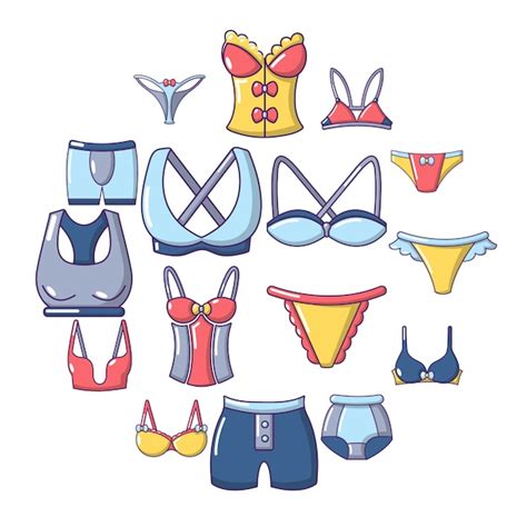 Conjunto De Iconos De Tipos De Ropa Interior Estilo De Dibujos