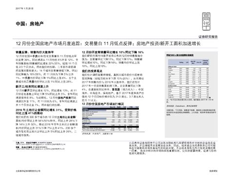 房地产行业12月份全国房地产市场月度追踪：交易量自11月低点反弹房地产投资新开工面积加速增长