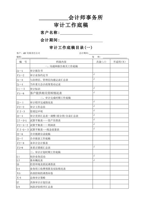 审计工作底稿word文档在线阅读与下载无忧文档