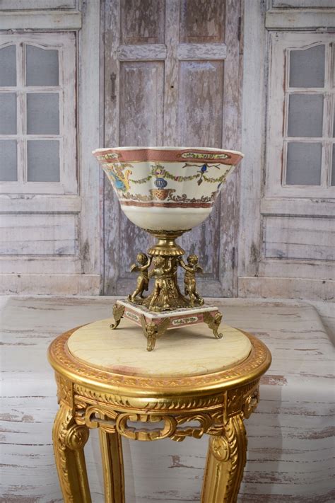 Złota Porcelanowa Patera Misa z Amorami Porcelana Brąz Secesja