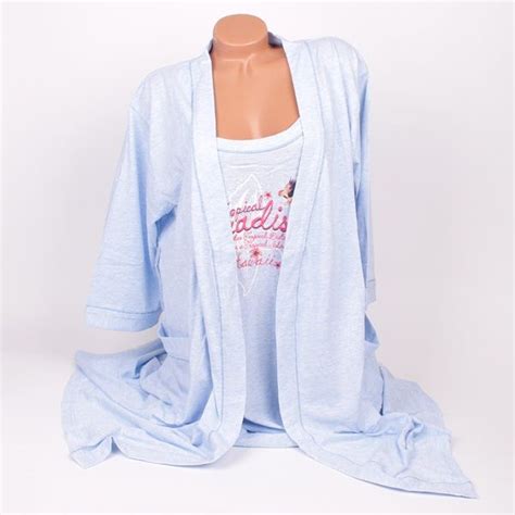 Светло син макси комплект халат и нощница Халат Апликации Синий