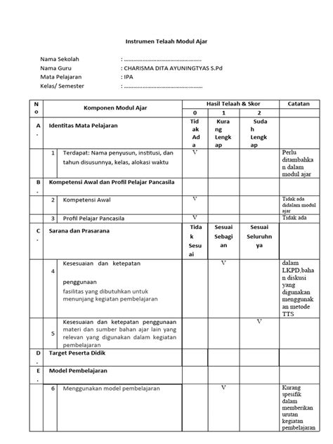 Instrumen Telaah Modul Ajar Pdf