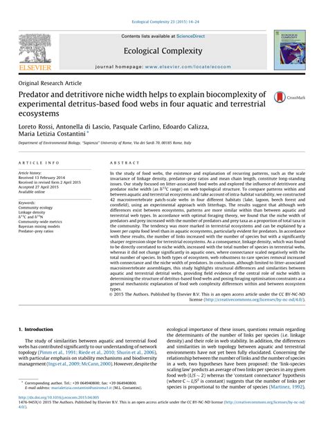 Pdf Predator And Detritivore Niche Width Helps To Explain Biocomplexity Of Experimental