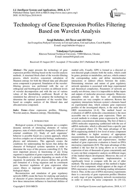 Pdf Technology Of Gene Expression Profiles Filtering Based On Wavelet