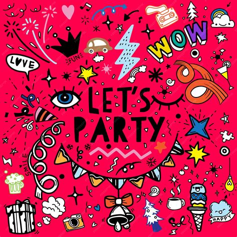 Ensemble Dillustration De Fête Ligne De Croquis De Doodle Dessiné à