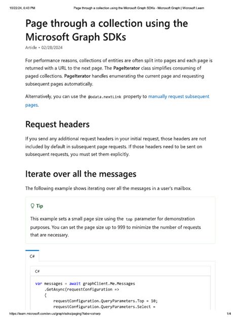 Page Through A Collection Using The Microsoft Graph Sdks Pdf