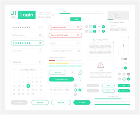 Login Procedure Ui Elements Kit Security Isolated Vector Components