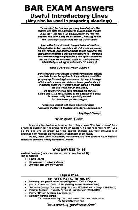 Bar Exam Introductory Lines Pdfcoffeecom