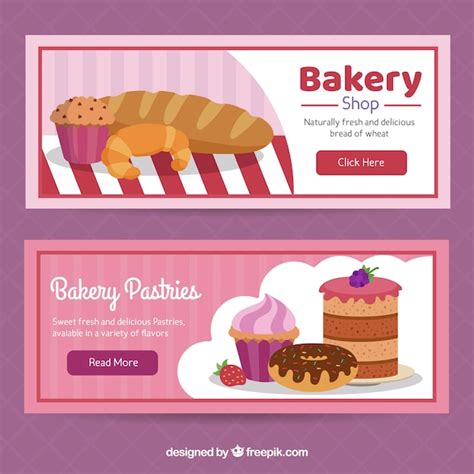 Banners De Panadería Con Dulces En Estilo Plano Vector Gratis
