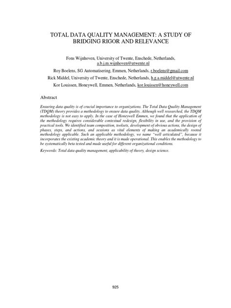 Total Data Quality Management Pdf Data Quality Design