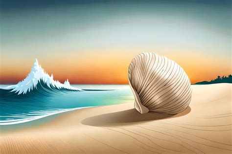 Premium Ai Image A Seashell On The Beach With A Wave In The Background