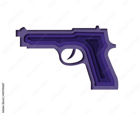 Fire Arm Pistol Shape In 3d Paper Cut Style Layered Papercut