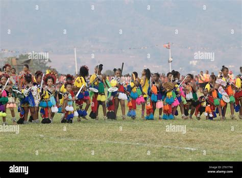 Row Of Young Girls In Traditional Dress At Umhlanga Reed Dance Festival