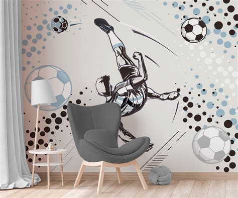 Papel de parede infantil para quarto de bebê Futebol Silhuetas