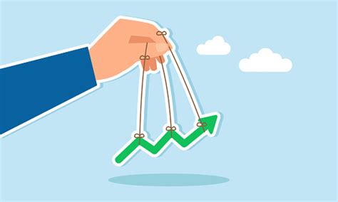 손은 손가락에 묶인 끈을 사용하여 꺾은선형 차트를 움직이며 이는 비즈니스 성과 이익 및 수익을 높이기 위한 트리거를 보여줍니다 개발에 대한 스톡 벡터 아트 및 기타 이미지