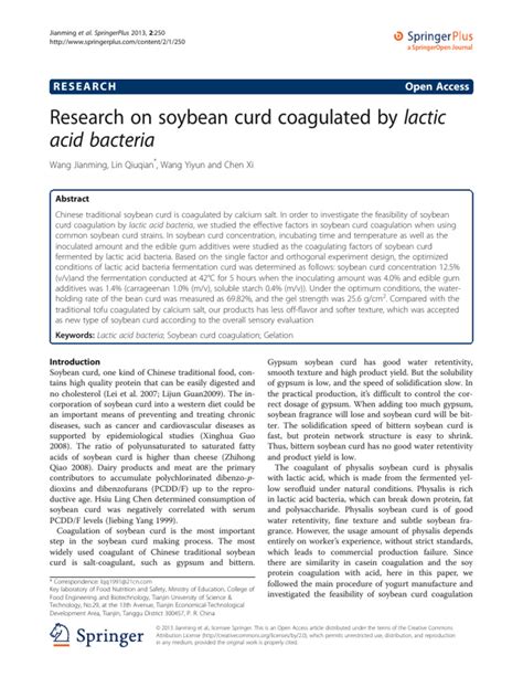Research On Soybean Curd Coagulated By Lactic Acid Pdf Soybean Tofu