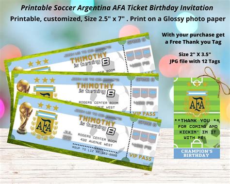 Printable Soccer Argentina Afa Ticket Birthday Invitation Etsy Australia