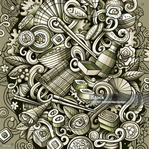 만화 벡터 낙서 일본 음식 일러스트 단색 상세한 개체 배경의 많은 모든 개체가 분리됩니다 3차원 형태에 대한 스톡 벡터 아트 및 기타 이미지 Istock