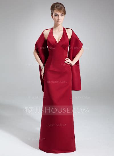 Sheathcolumn Halter Floor Length Satin Bridesmaid Dress 007001453