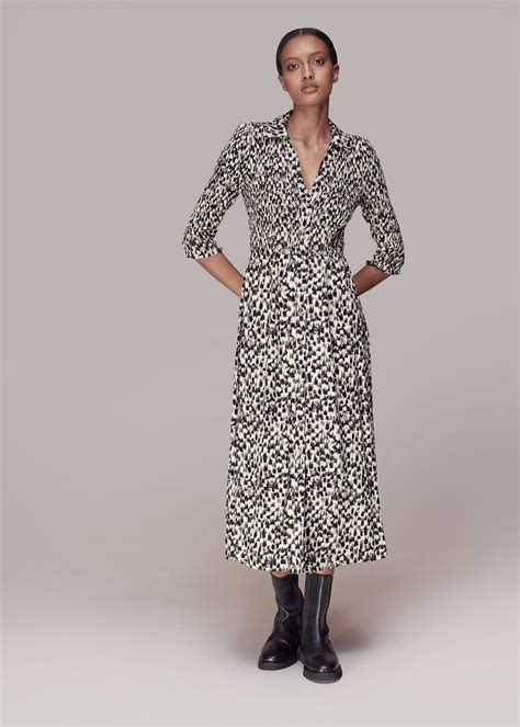 Black Multi Speeding Squares Shirred Dress Whistles Whistles Us