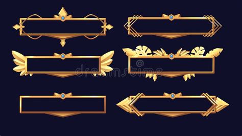 golden empty decorated metal frames for game ui design stock vector