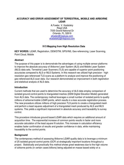 Improving Als Accuracy With Tls Pdf Lidar Global Positioning System