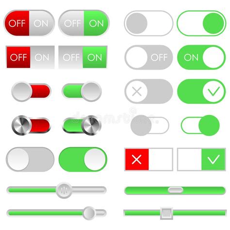 Toggle Switch Set Light Theme On And Off Sliders Template For App And Website Stock Vector