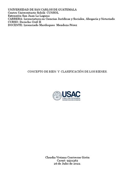 Concepto De Bien And Clasificación De Los Bienes Pdf Propiedad Bienes
