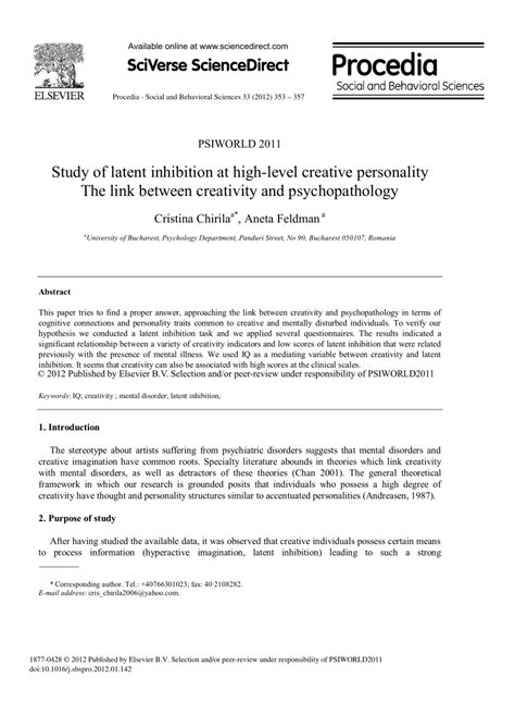 Pdf Study Of Latent Inhibition At High Level Creative Personality The